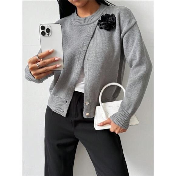 A Classy Chic Boutique | Sweaters | Black 3d Floral Pattern Long Sleeve ...